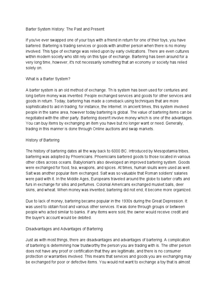 Barter System: History and Benefits | PDF | Barter | Investing
