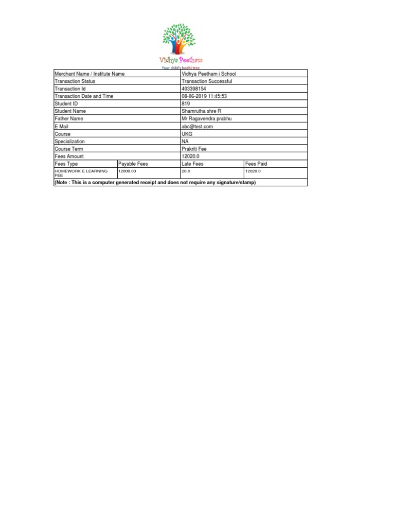 Note: This Is A Computer Generated Receipt and Does Not Require Any ...