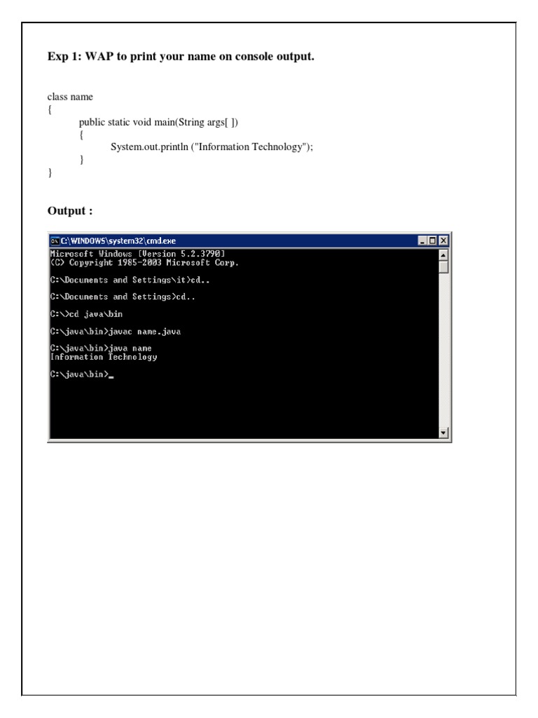 Exp 1: WAP To Print Your Name On Console Output | PDF | Fahrenheit ...