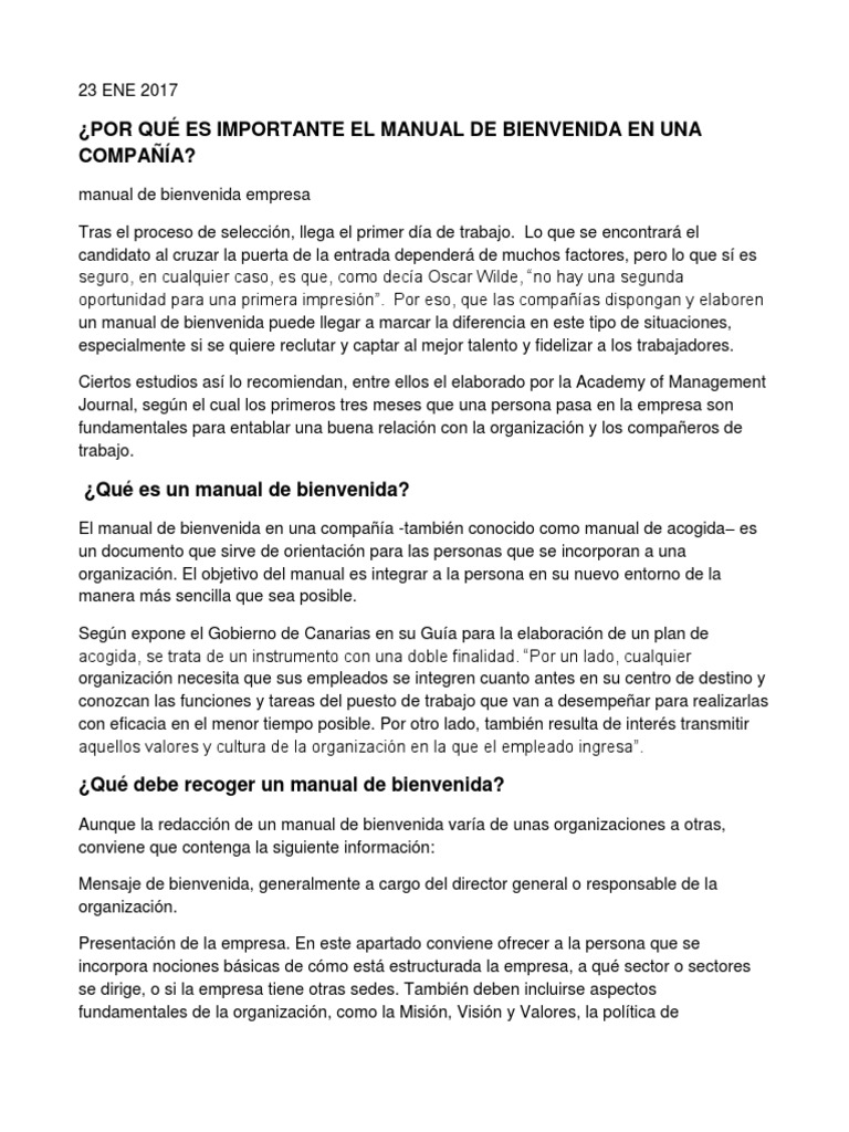 Importancia del Manual de Bienvenida | PDF | Business