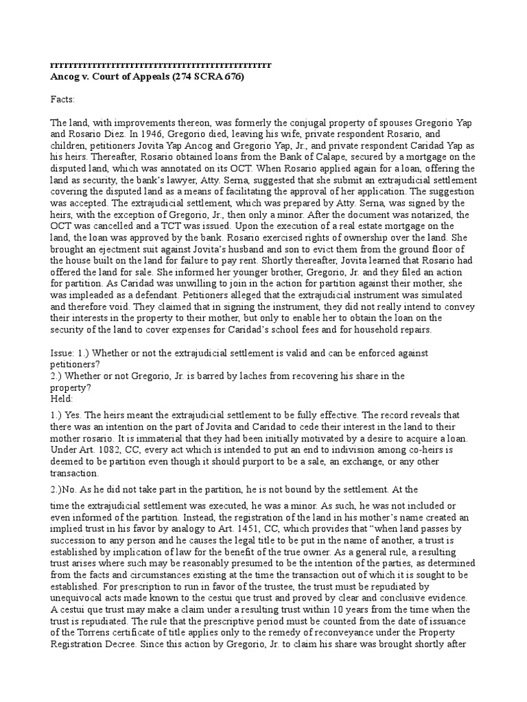 RRRRRRRRRRRRRRRRRRRRRRRRRRRRRRRRRRRRRRRRRRRRRRR Ancog v. Court of Appeals (274 SCRA 676) | PDF ...