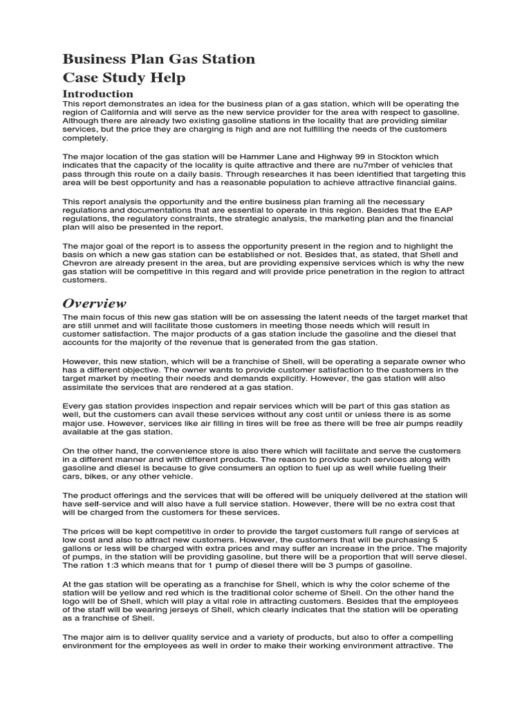 Gas Station Business Plan Overview | PDF | Filling Station | Pricing