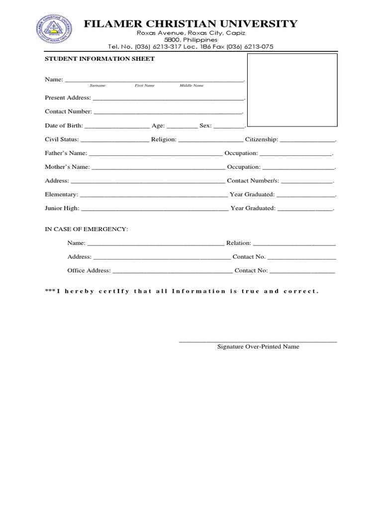Student Information Sheet PDF | PDF