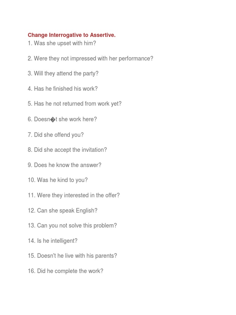 Change Interrogative To Assertive | PDF