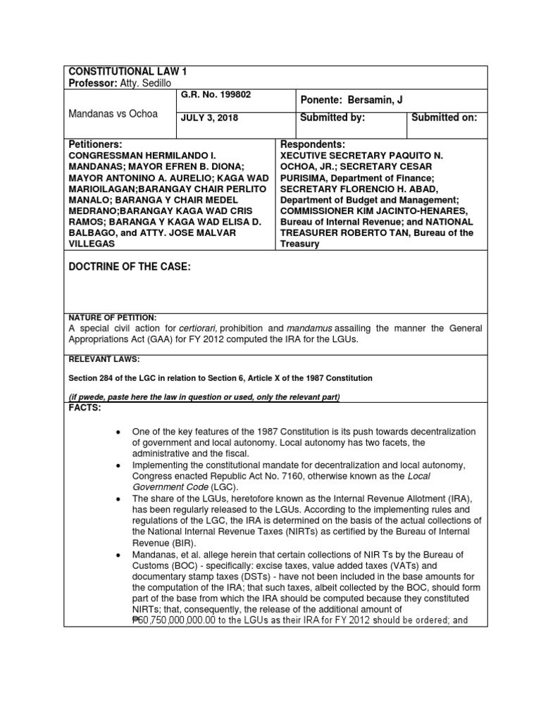Mandanas v. Ochoa Case Summary | PDF | United States Congress ...