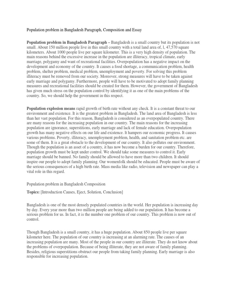 Population Problem in Bangladesh Paragraph | PDF | Human Overpopulation ...