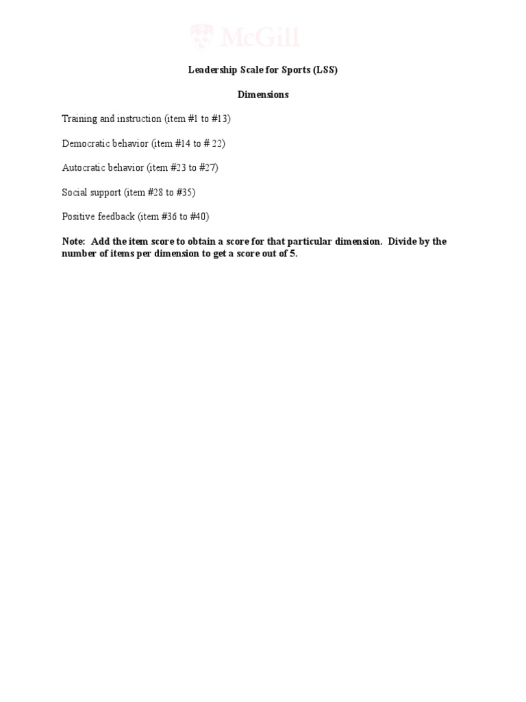 Leadership Scale for Sports Overview | PDF | Leadership | Social Psychology