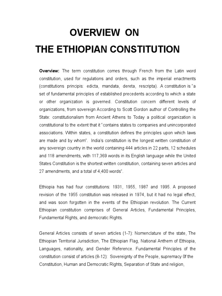 Overview On The Ethiopian Constitution | PDF | Ethiopia | Constitution