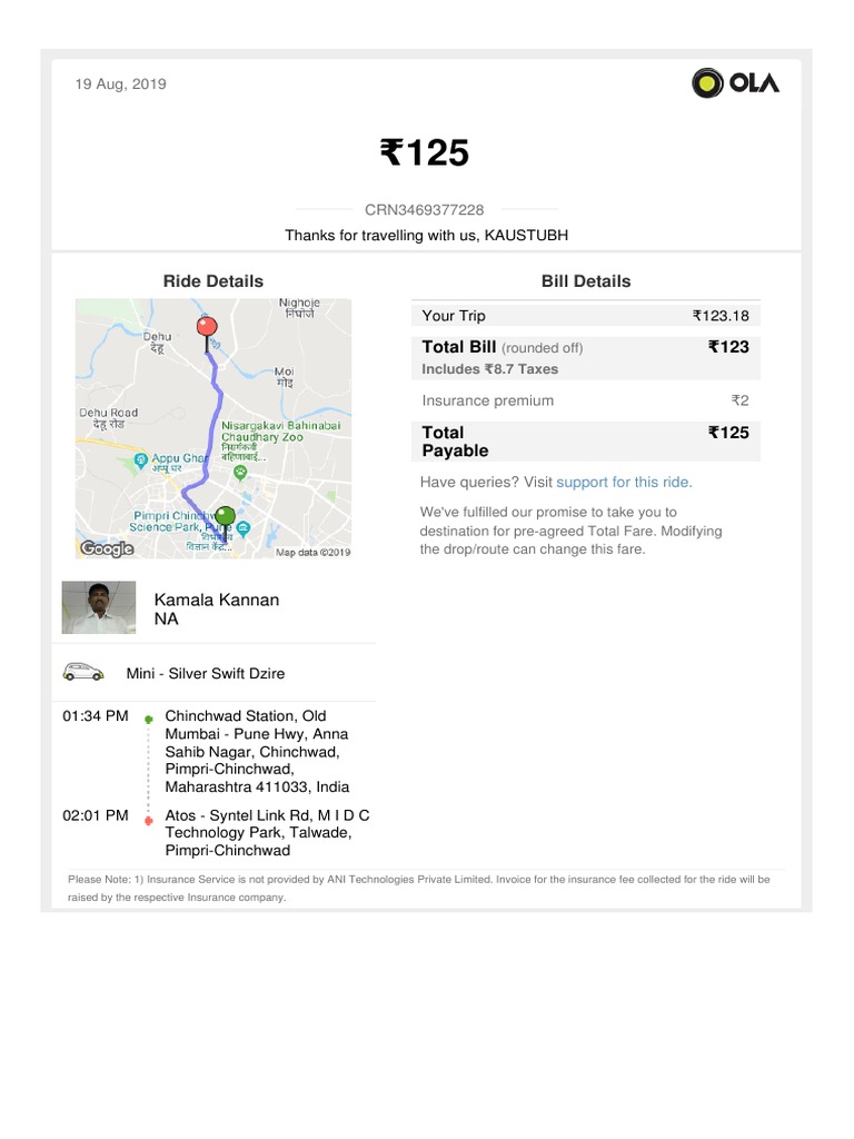 OlaCabs Invoice | PDF | Invoice | Services (Economics)