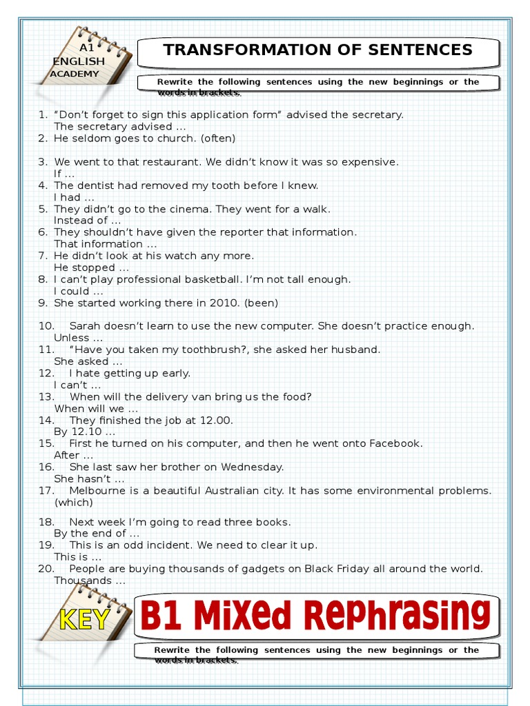 b1 Rephrasing End of The Year Revision Grammar Drills Tests 97744 | PDF