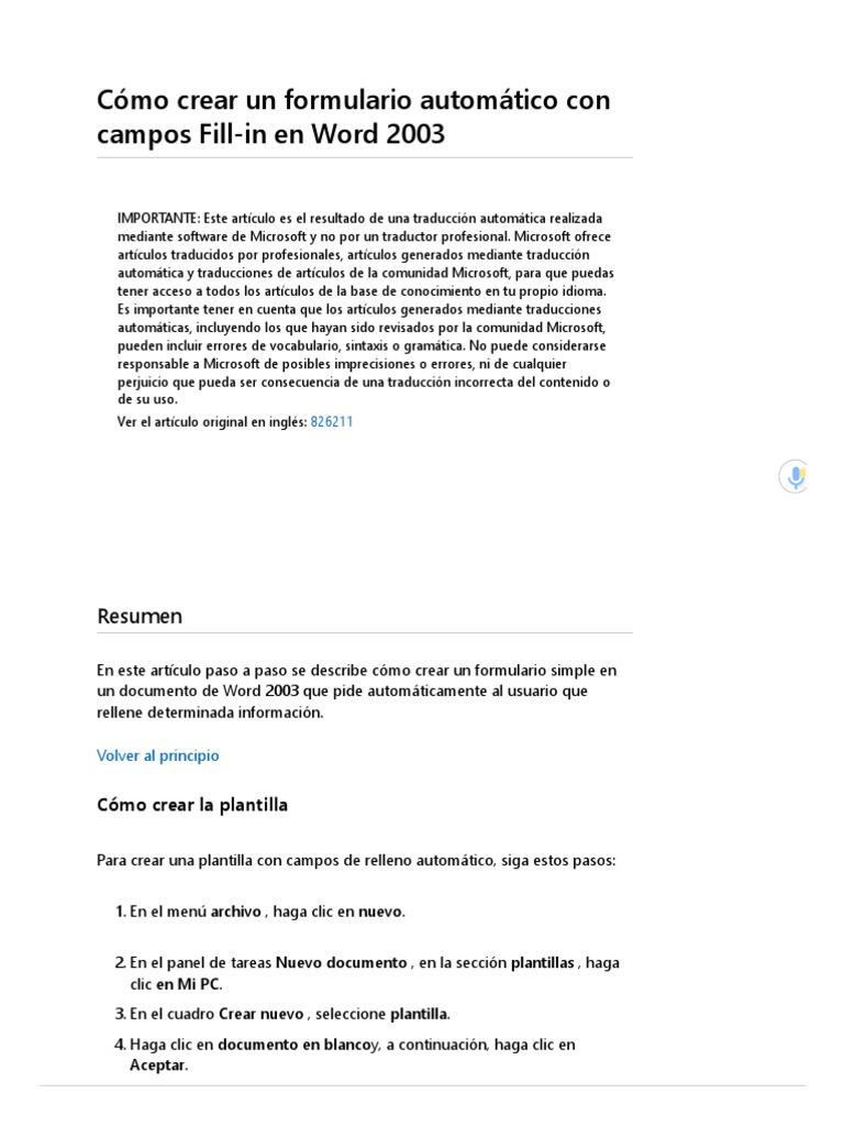 Cómo Crear Un Formulario Automático Con Campos Fill-In en Word 2003 ...