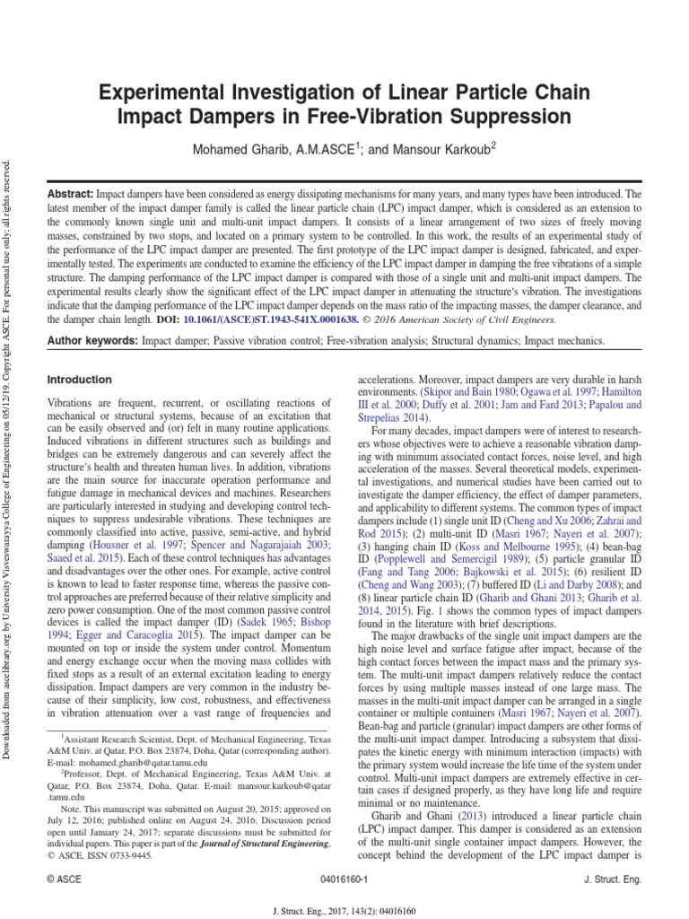 Experimental Investigation of Linear Particle Chain Impact Dampers in ...