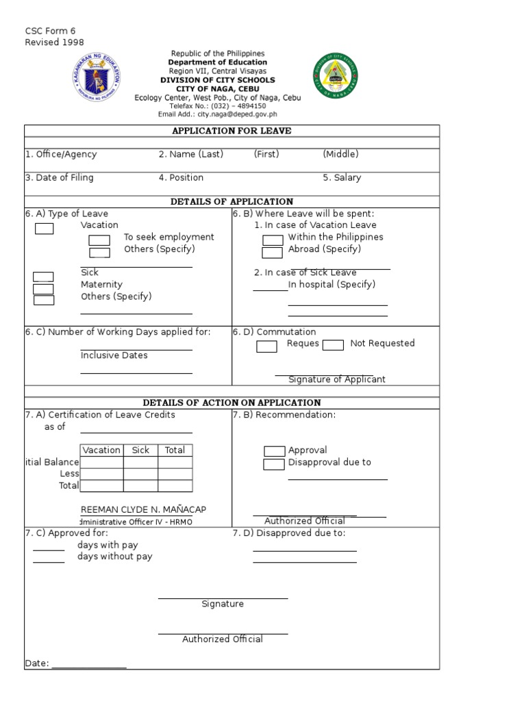 Application For Leave: Administrative Officer IV - HRMO II | PDF