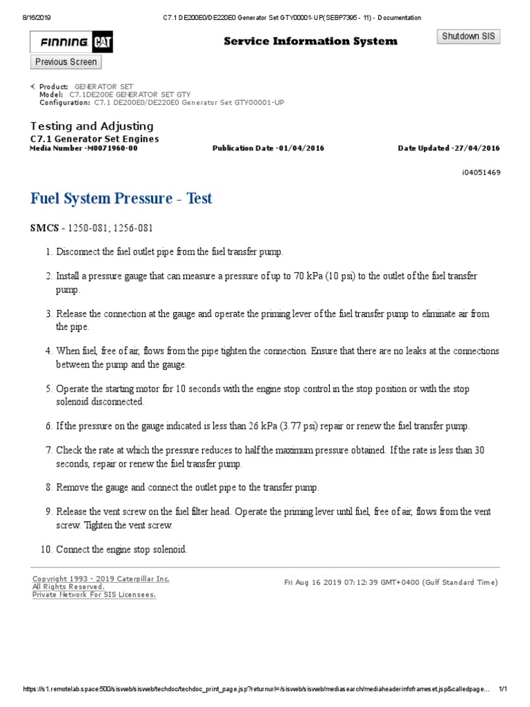 Fuel System PR Test | PDF | Pump | Gases