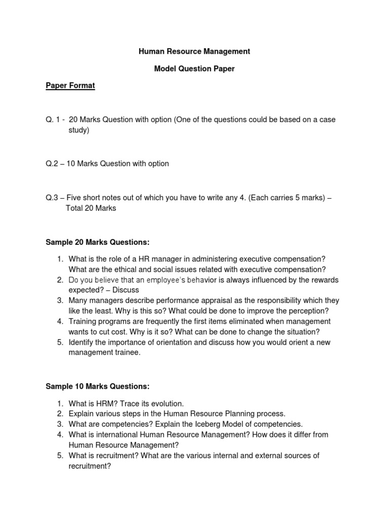 Model Question Paper HRM | PDF | Career & Growth