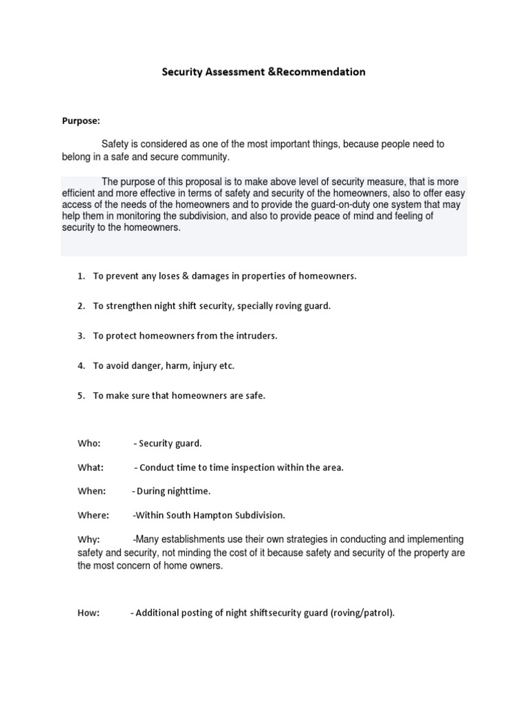 Security Assessment &recommendation: Purpose | PDF | Security Guard ...