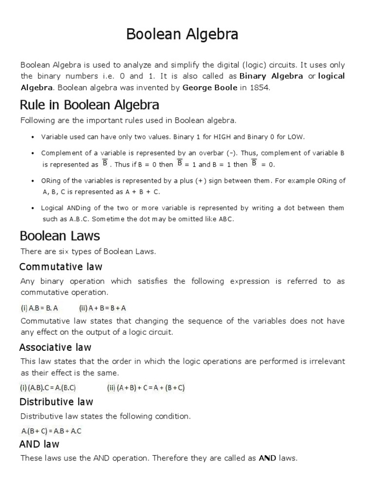 Boolean Algebra | Download Free PDF | Logic Gate | Boolean Algebra
