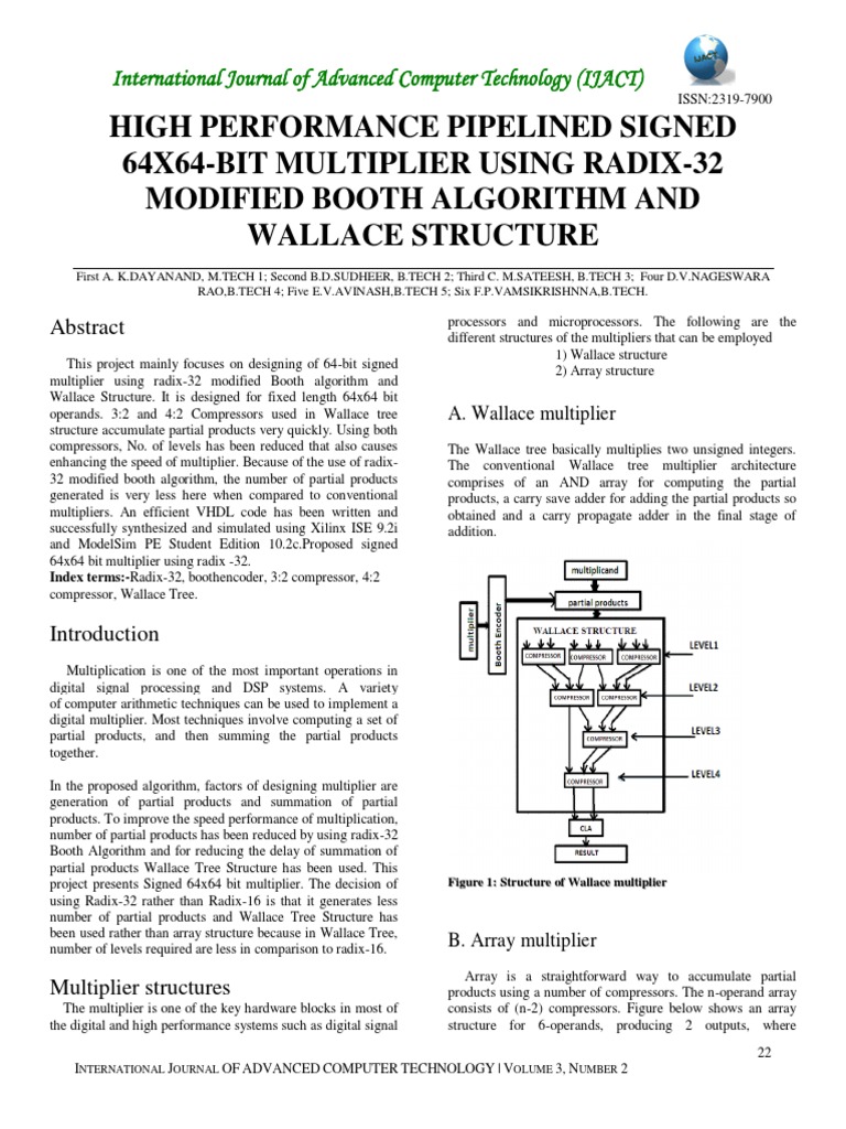 High Performance Pipelined Signed 64X64-Bit Multiplier Using Radix-32 ...