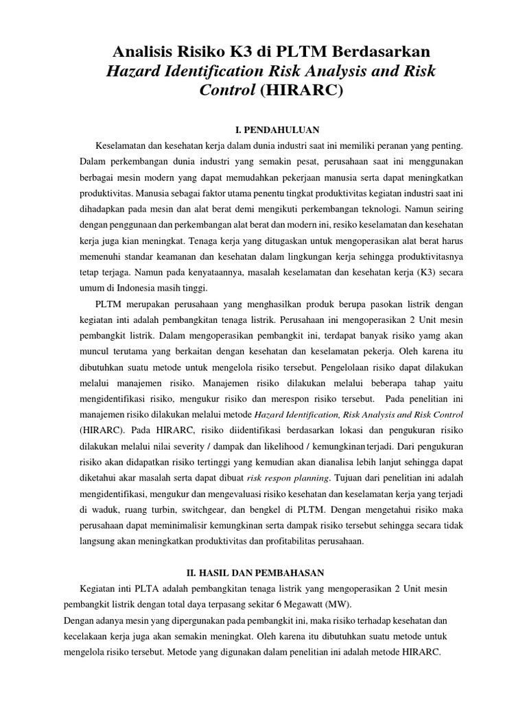 Analisis Risiko K3 Di PLTM | PDF