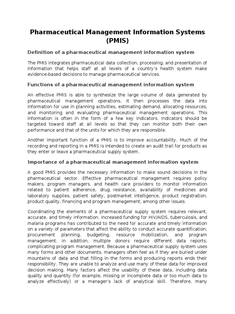 Pharmaceutical Management Information Systems | PDF | Spreadsheet ...