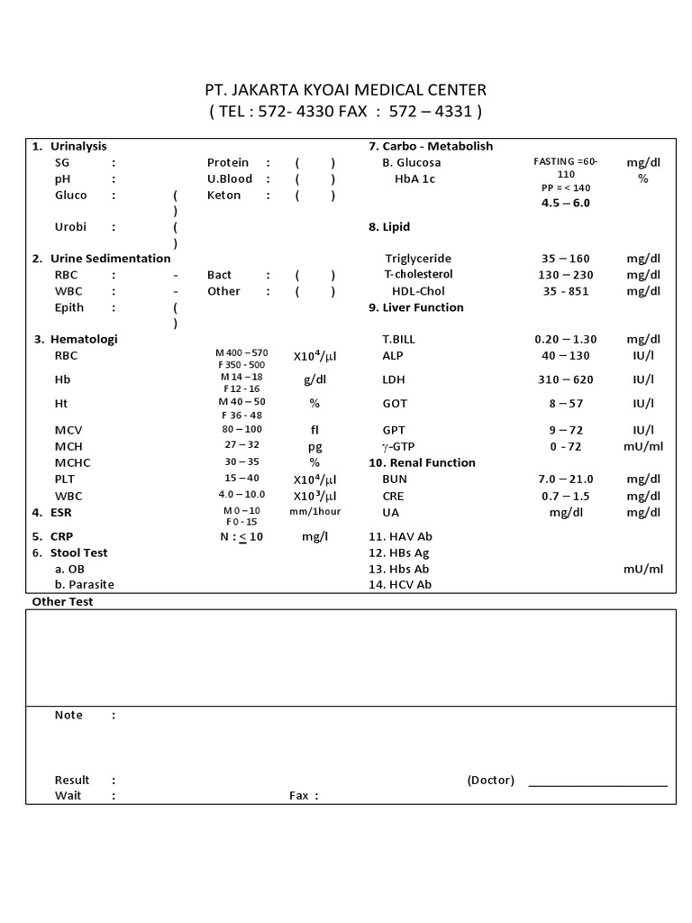 Pt. Jakarta Kyoai Medical Center (TEL: 572-4330 FAX: 572 - 4331) | PDF ...