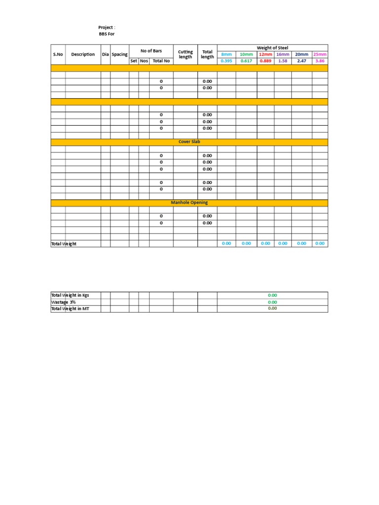 BBS Project Steel Weight Calculation | PDF