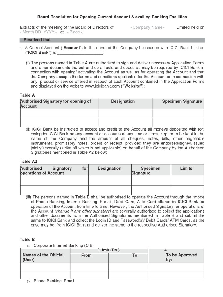 Board Resolution Format | PDF | Transaction Account | Banks