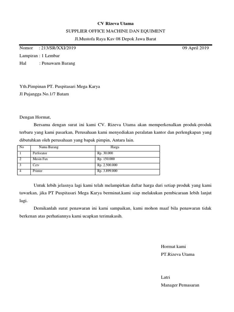 Penawaran Peralatan Kantor Rizeva Utama | PDF