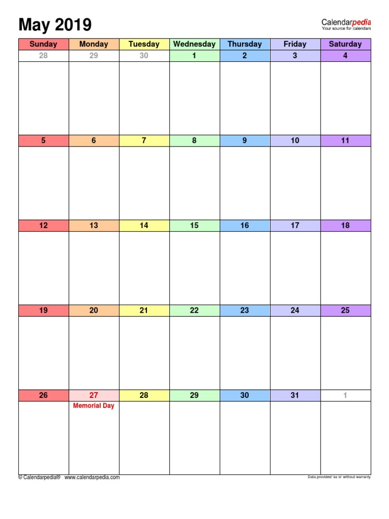May 2019 Calendar Portrait | PDF