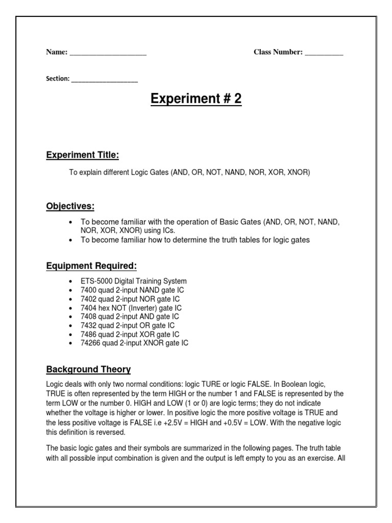 Understanding Logic Gates: An Experiment on the Operation and Truth ...
