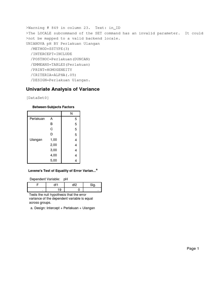 Contoh Hasil Output SPSS RAL | PDF | Errors And Residuals | Variance