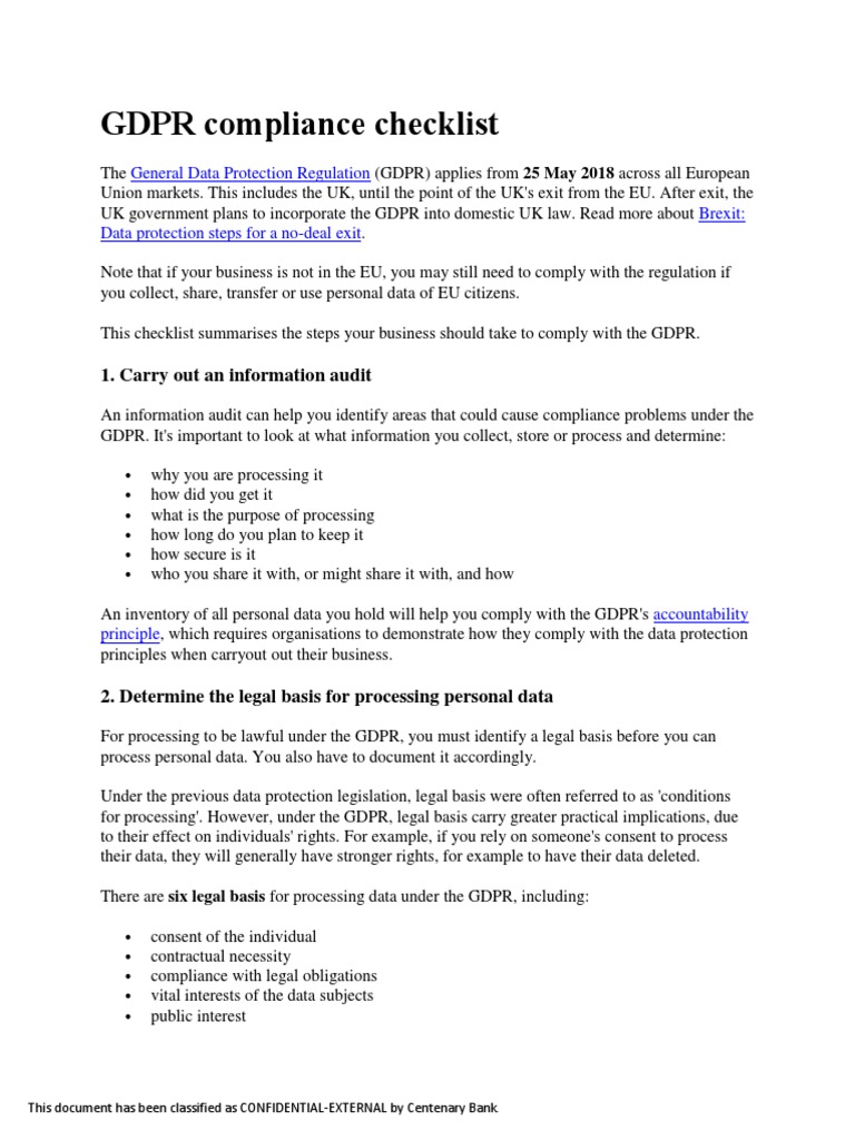 GDPR Compliance Checklist | PDF | Information Privacy | Privacy