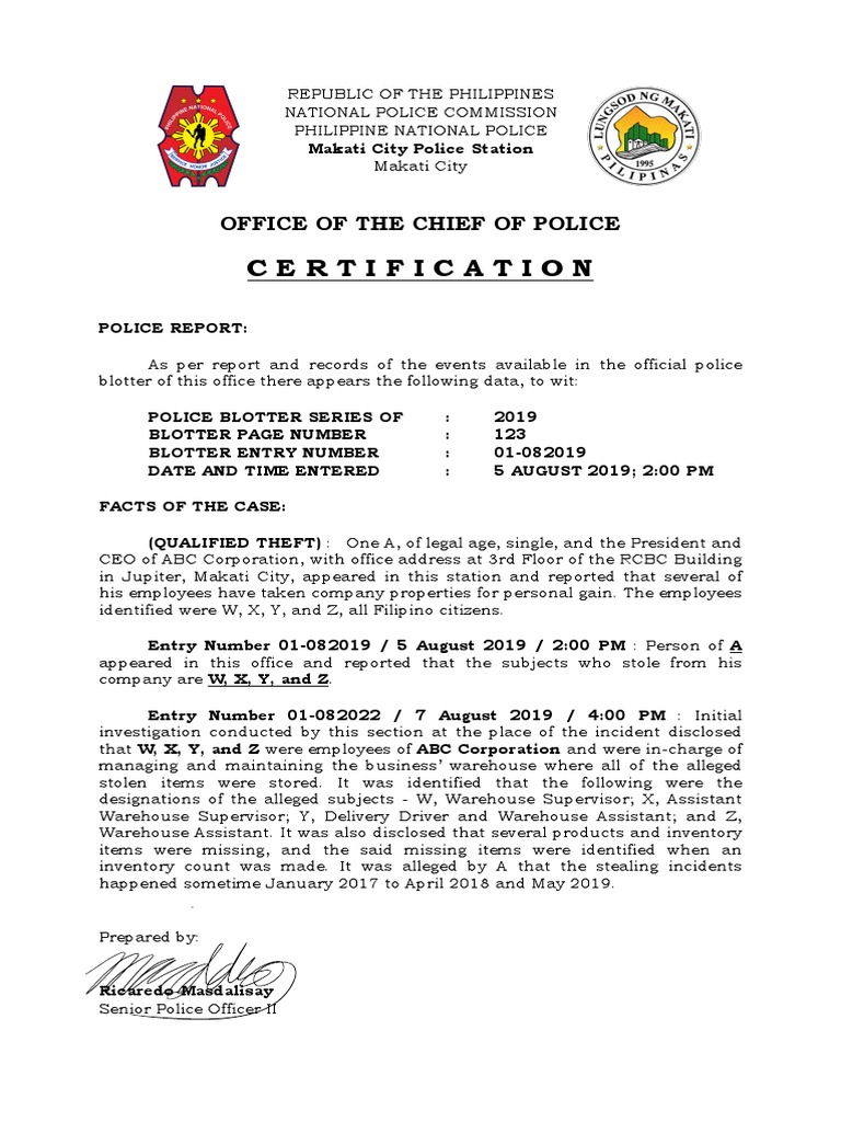 Police Report Sample | PDF | Finance & Money Management | Social Science