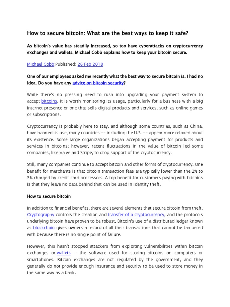 How To Secure Bitcoin - What Are The Best Ways To Keep It Safe | PDF ...