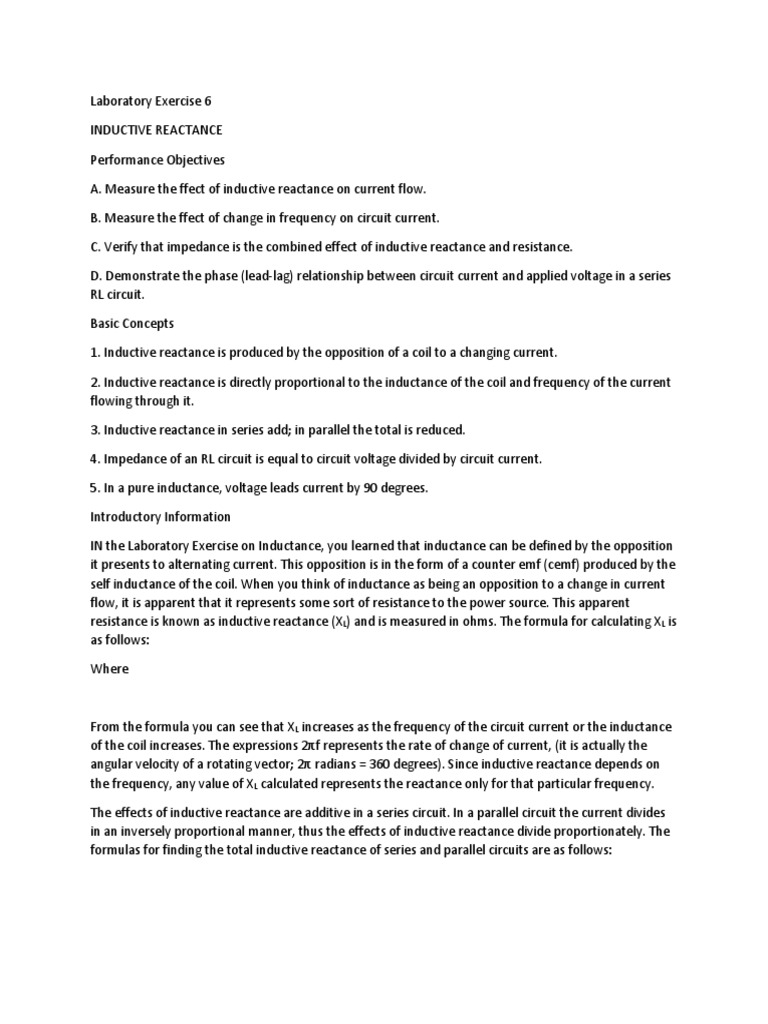 Lab 6 Inductive Reactance | PDF | Inductance | Electrical Impedance