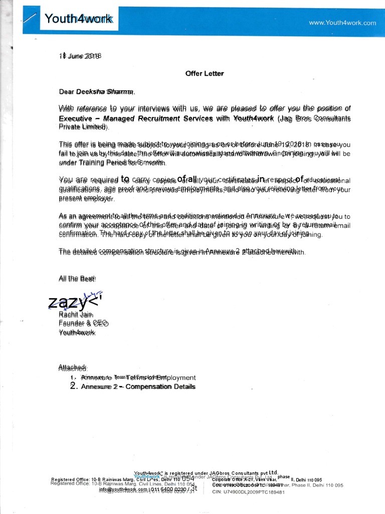 Deeksha Offer Letter | PDF | Employment | Government
