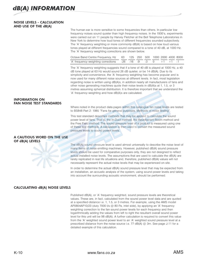 DB (A) Information: Noise Levels - Calculation and Use of The DB (A ...