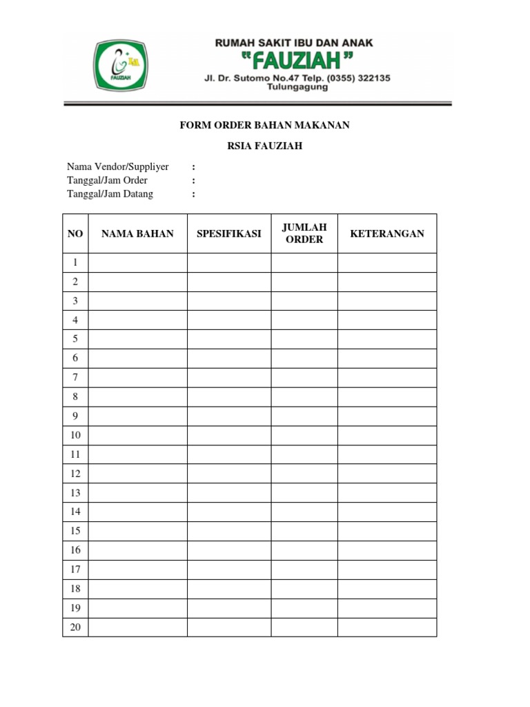 Form Order Bahan Makanan | PDF