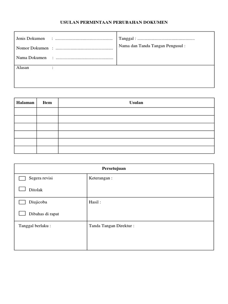Formulir Usulan Permintaan Perubahan Dokumen Edit | PDF