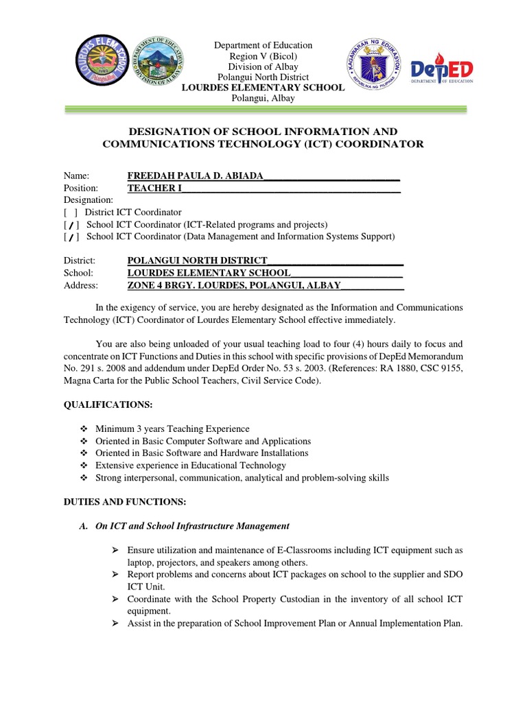 School ICT Designation | PDF | Educational Technology | Information And ...