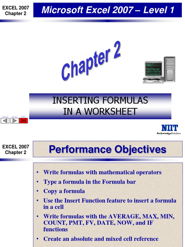 Microsoft Excel 2007 - Level 1: Inserting Formulas in A Worksheet | PDF ...