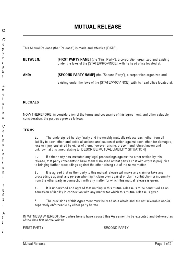 Mutual Release | PDF | Copyright Law Of The United States | Copyright