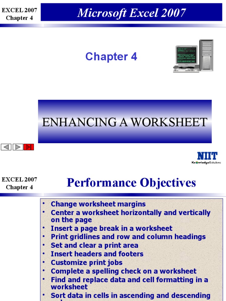 Microsoft Excel 2007: Enhancing A Worksheet | PDF | Microsoft Excel | Control Key