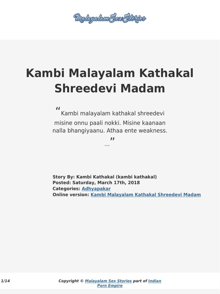 Kambi Malayalam Kathakal Shreedevi Madam | PDF | Languages | Language ...