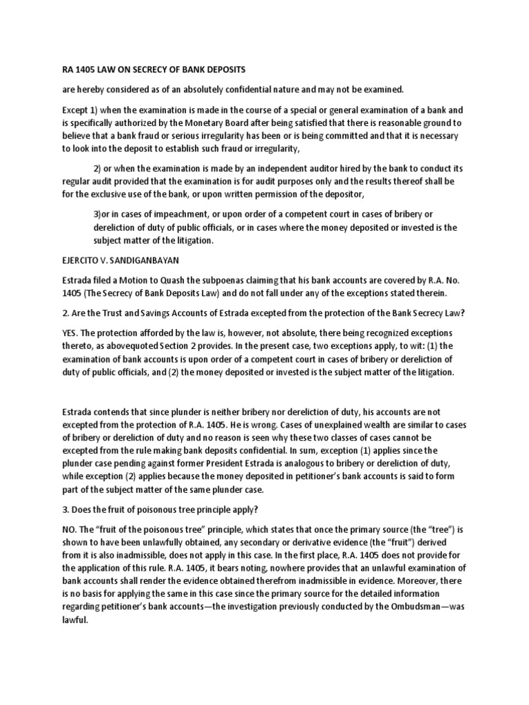 Ra 1405 Law On Secrecy of Bank Deposits | PDF | Banks | Audit