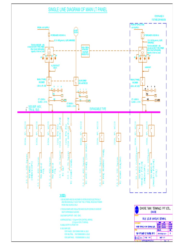 Single Line Diagram of Main LT Panel: Expandable Type 1600 AMP, 440V ...