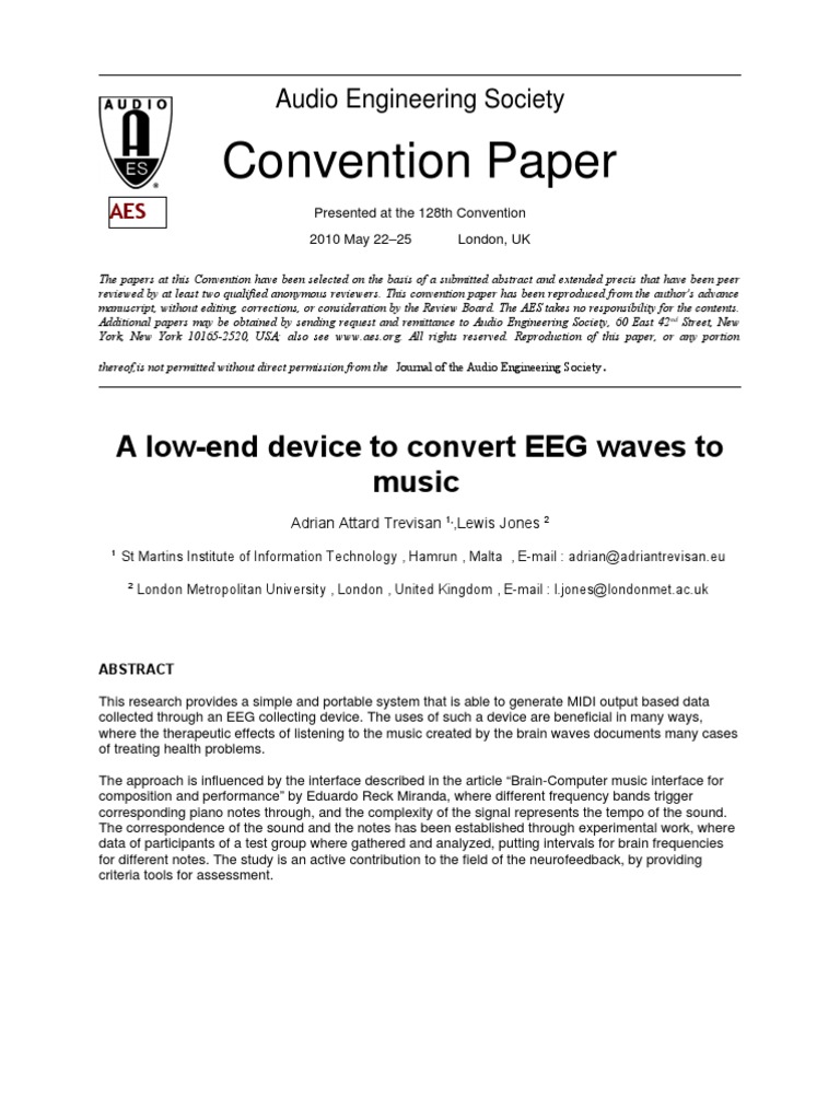 Convention Paper: A Low-End Device To Convert EEG Waves To Music | PDF ...