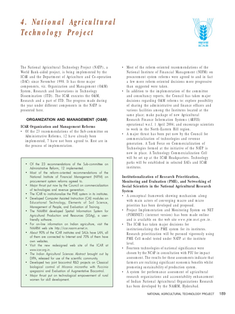 14-National Agricultural Technology Project PDF | PDF | Wheat | Rice