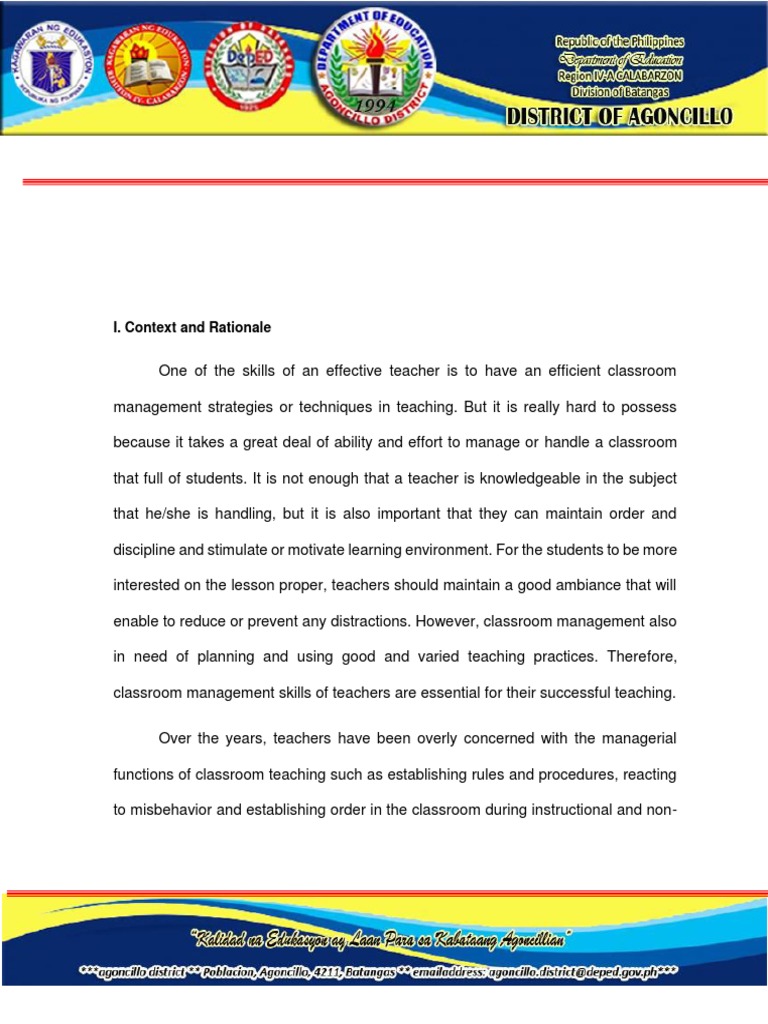 I. Context and Rationale | PDF | Classroom Management | Teachers