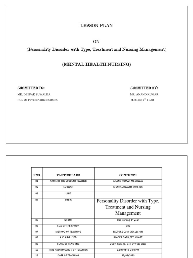 Lesson Plan Personality Disorder | PDF | Personality Disorder ...